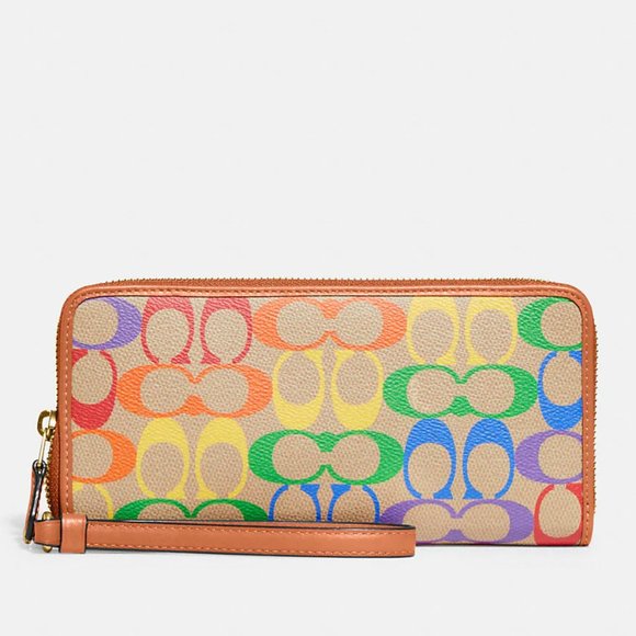 Coach | Bags | Coach Continental Wallet In Rainbow Signature Canvas ...